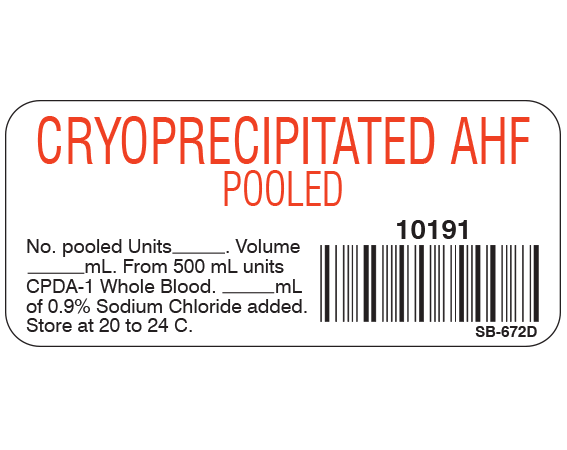 SB-672D Blood Product Labels w/ Codabar Symbology