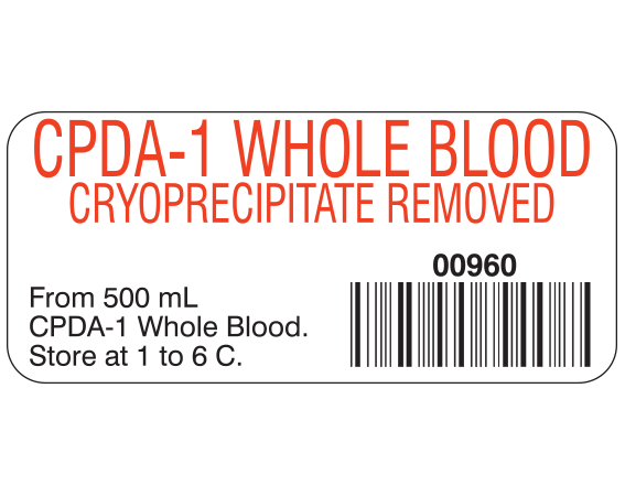SB-865D Blood Product Labels w/ Codabar Symbology