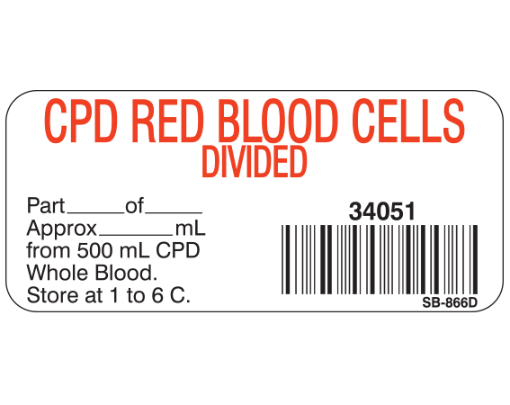 SB-866D Blood Product Labels w/ Codabar Symbology