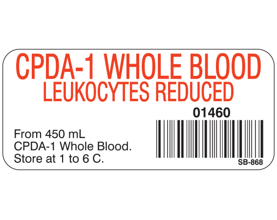 SB-868 Blood Product Labels w/ Codabar Symbology