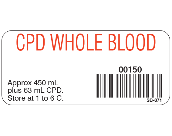 SB-871 Blood Product Labels w/ Codabar Symbology