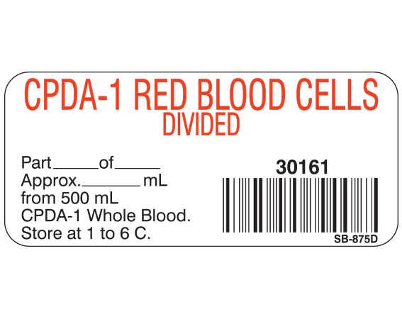 SB-875D Blood Product Labels w/ Codabar Symbology