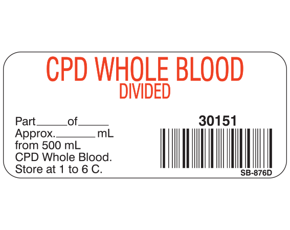 SB-876D Blood Product Labels w/ Codabar Symbology