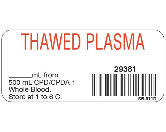 SB-911D Blood Product Labels w/ Codabar Symbology