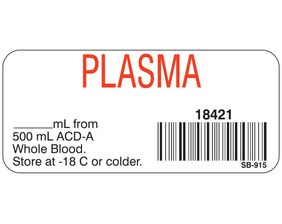 SB-915 Blood Product Labels w/ Codabar Symbology