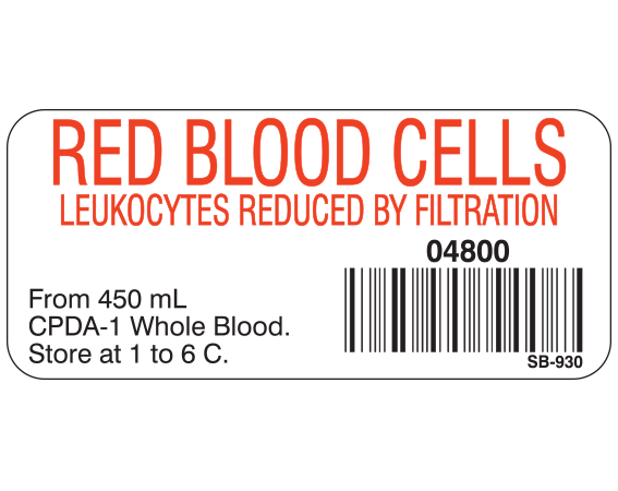 SB-930 Blood Product Labels w/ Codabar Symbology