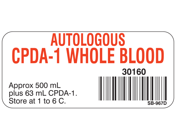 SB-967D Blood Product Labels w/ Codabar Symbology