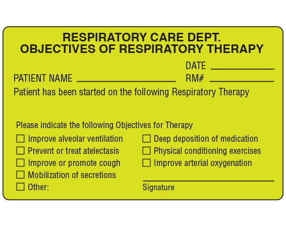 SRT-50 JCAHO Respiratory Therapy Objective and Evaluation Labels